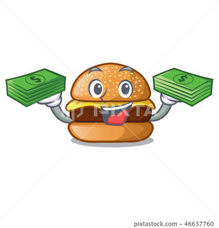 With money cheese burger located on plate cartoon - Stock Illustration ...