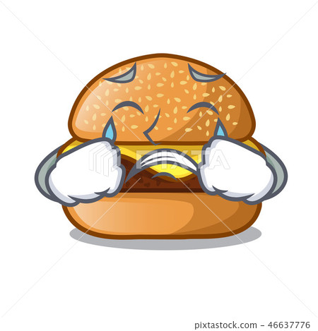 Crying cheese burger located on plate cartoon - Stock Illustration ...