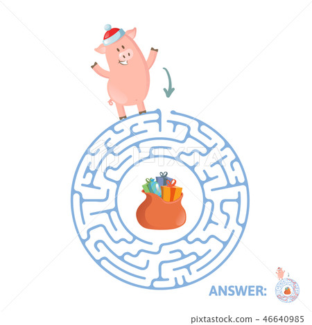 Winter Maze Game. Labyrinth with funny Piggy... - Stock Illustration ...