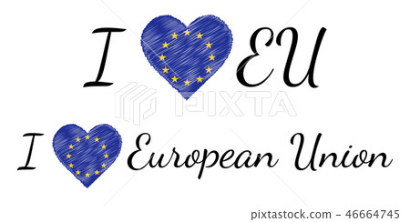 I love country European Union eu text heart Doodle - Stock Illustration ...