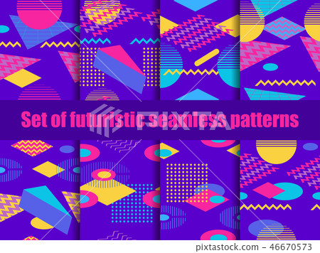 Futuristic seamless pattern set. Geometric. Vector-插圖素材 [46670573 ...