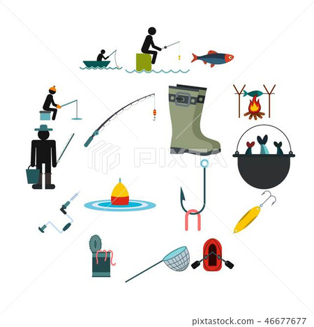 Fishing flat icons set - Stock Illustration [46677677] - PIXTA
