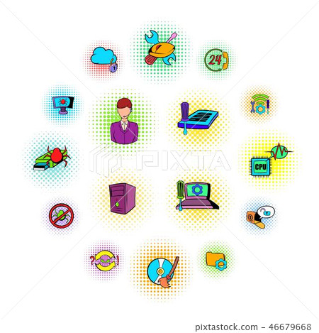 Technical support icons, comics style - Stock Illustration [46679668 ...