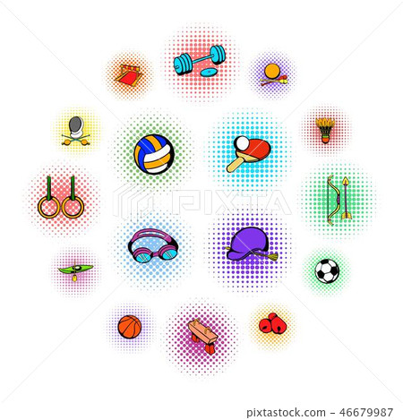 Sports equipment icons set, comics style - Stock Illustration [46679987 ...