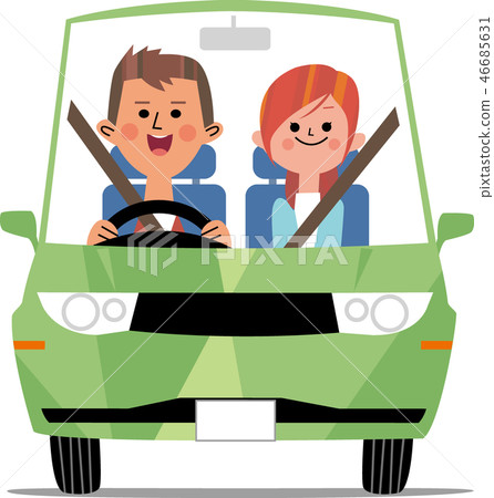 Drive date with green car - Stock Illustration [46685631] - PIXTA