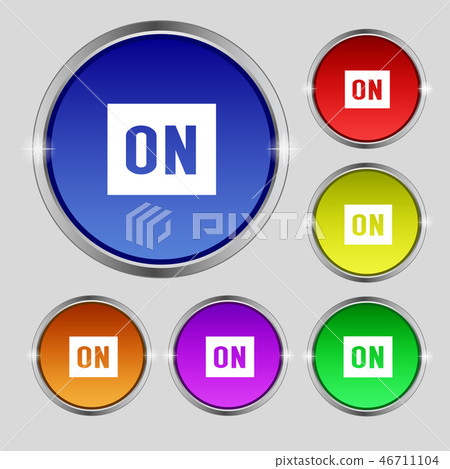 ON icon sign. Round symbol on bright colourful but - Stock Illustration ...
