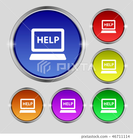 Laptop tech service icon sign. Round symbol on bri - Stock Illustration ...