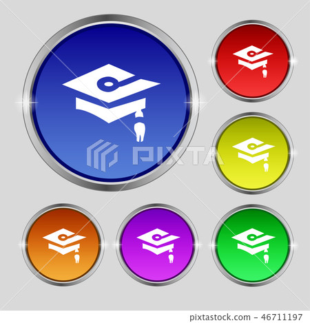 Graduation icon sign. Round symbol on bright colou - Stock Illustration ...