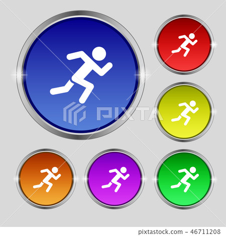 simple running human icon sign. Round symbol on br - Stock Illustration ...