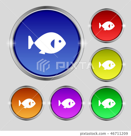 fish icon sign. Round symbol on bright colourful b - Stock Illustration ...