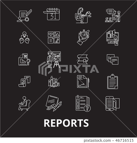 Reports editable line icons vector set on black... - Stock Illustration ...