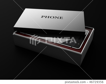 Black opened rectangular box with mobile phone - Stock Illustration ...