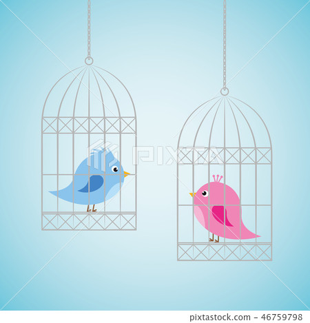 two birds in separate cages - Stock Illustration [46759798] - PIXTA