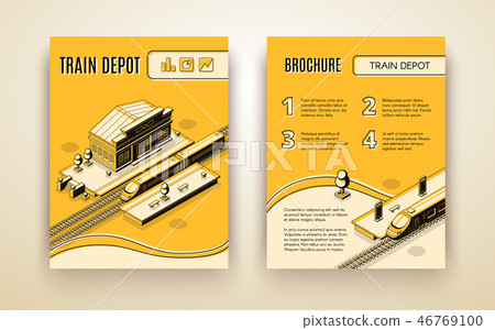 Train depot isometric vector brochure template - Stock Illustration ...