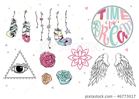 Set of hand drawn Boho design elements - Stock Illustration [46773017 ...