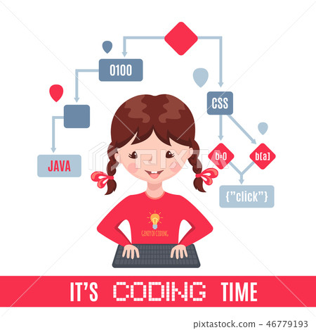 Smiling girl sitting at laptop and learning... - Stock Illustration ...
