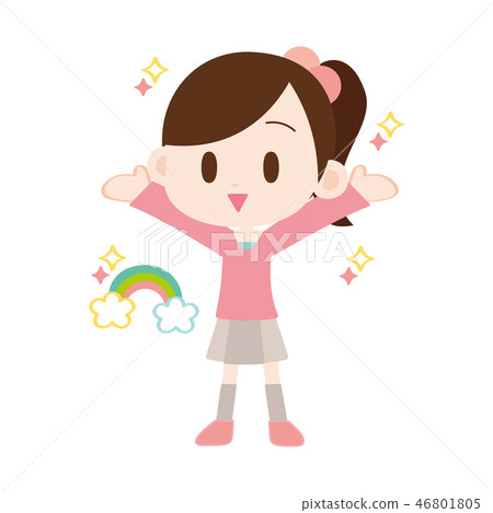 Girl stretches up raising both hands - Stock Illustration [46801805 ...