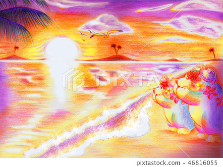 You're back? (Koikuma and the sunset) - Stock Illustration [46816055 ...