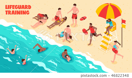 Lifeguard Training Horizontal Illustration - Stock Illustration ...