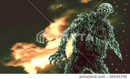 Zombie warrior on fire background. - Stock Illustration [46846796] - PIXTA
