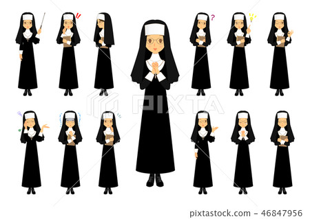 Nun (Sister) Various expressions and poses set... - Stock Illustration ...
