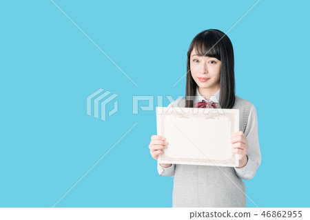 High school girl holding a certificate - Stock Photo [46862955] - PIXTA