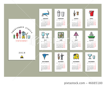 Bartender stuff calendar 2019. Vector - Stock Illustration [46885180 ...