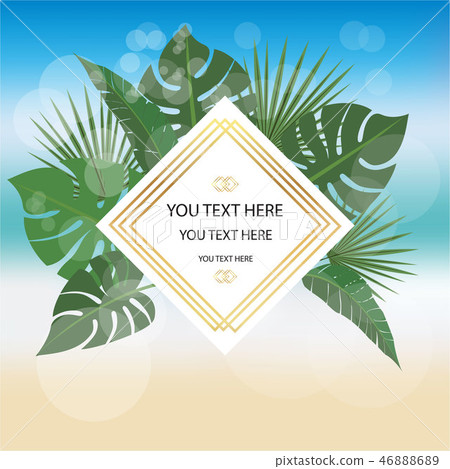 Rhombus label on blurred beach with palm leafs - Stock Illustration ...