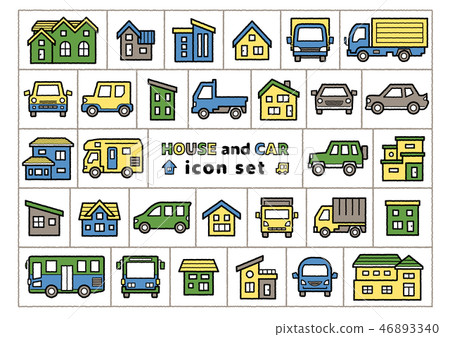 Car and House Icon Set (Colored to Hand-drawn... - Stock Illustration ...