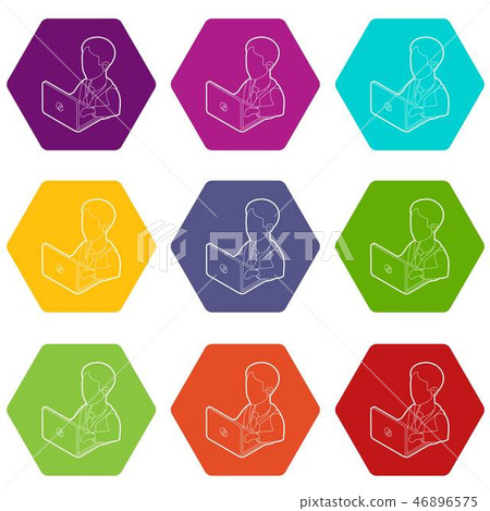 Businessman using his laptop icons set 9 vector - Stock Illustration ...