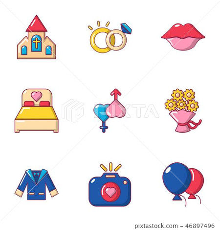 Traditional marriage icons set, flat style - Stock Illustration ...