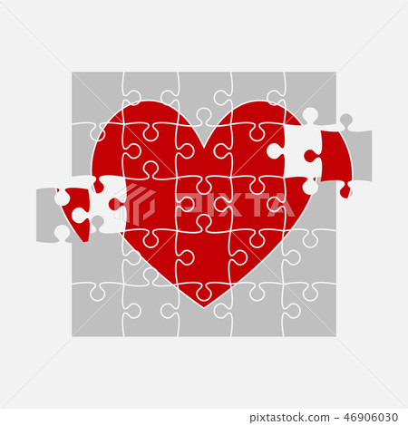Red pieces puzzle. Jigsaw on Valentine Day. Heart. - Stock Illustration ...
