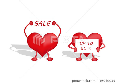 Two hearts hold in hands of a sign with the sale o - Stock Illustration ...