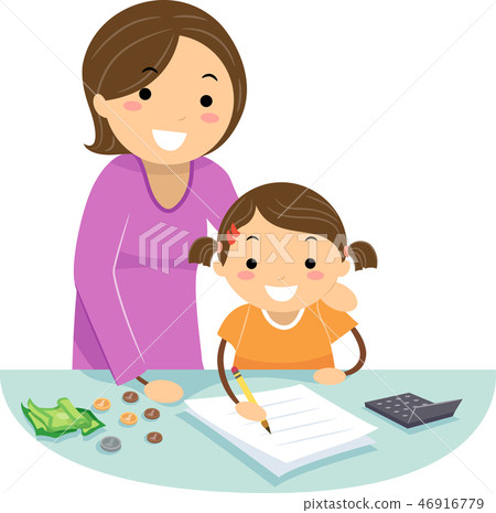 Stickman Kid Girl Mother Teach Count Change - Stock Illustration ...