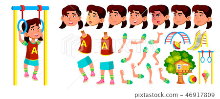 Asian Girl Kindergarten Kid Vector. Animation... - Stock Illustration ...