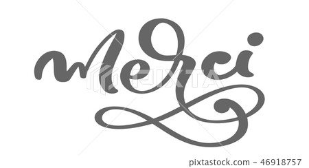 Vector hand drawn lettering Merci. Elegant... - Stock Illustration ...