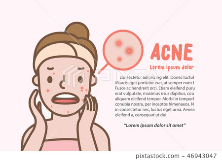 Acne woman cartoon action half body layout banner - Stock Illustration ...