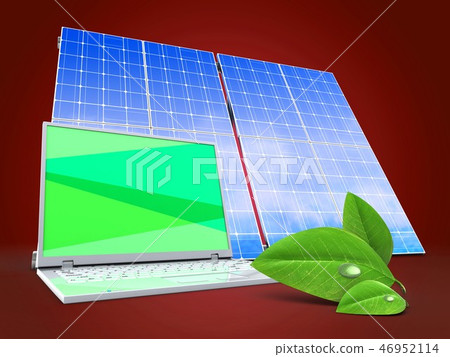 3d illustration of laptop computer with leaf - Stock Illustration ...