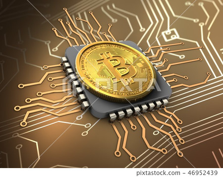 3d illustration of bitcoin with cpu - Stock Illustration [46952439] - PIXTA