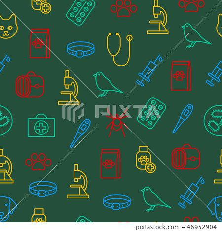 Vet Clinic Signs Thin Line Seamless Pattern... - Stock Illustration ...