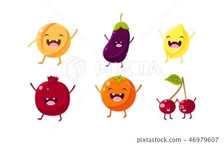 Cute fruit and vegetables characters set,... - Stock Illustration ...