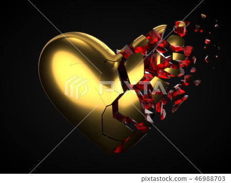 fracturing and dissolving golden heart with red... - Stock Illustration ...