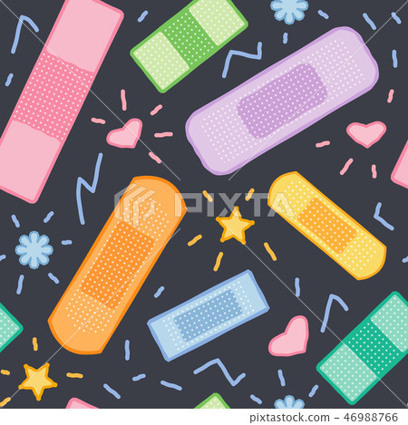 Seamless pattern with colorful medical plasters on - Stock Illustration ...