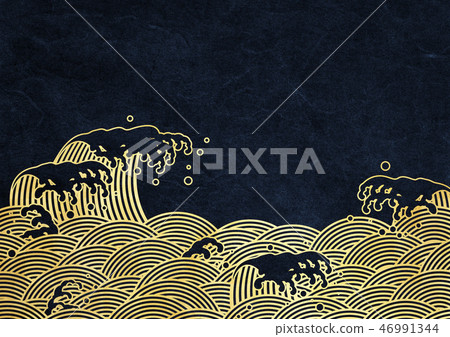 Japanese Paper Texture Wave Gold Foil Night - Stock Illustration ...