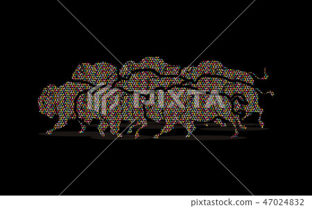 Group of buffalo running graphic vector - Stock Illustration [47024832 ...