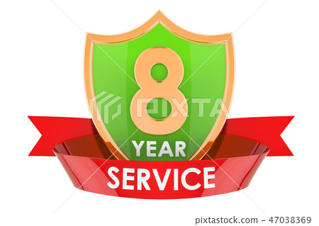 8 year service shield, badge. 3D rendering - Stock Illustration ...