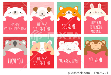 Valentine banner with cute animals - Stock Illustration [47073721] - PIXTA