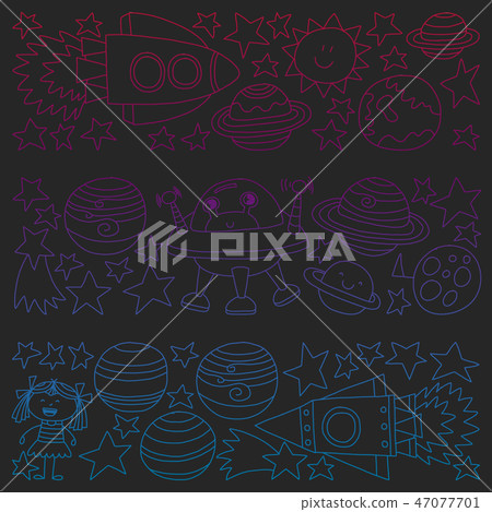 Vector set of space elements icons in doodle... - Stock Illustration ...