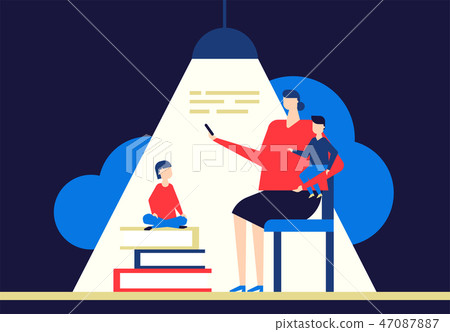 Family reading - flat design style conceptual... - Stock Illustration ...