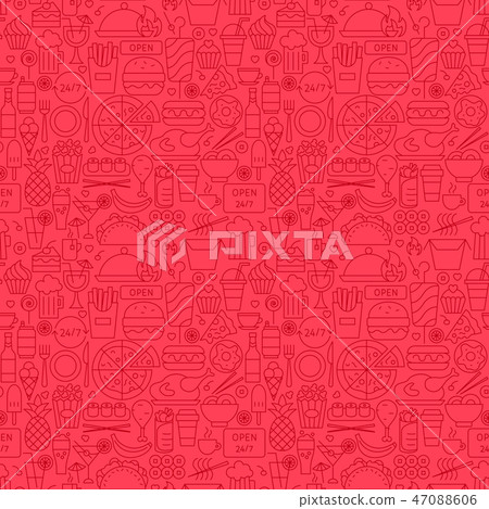 Fast Food Menu Line Seamless Pattern - Stock Illustration [47088606 ...